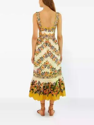 Farm Rio Floral-print Scalloped Hilo Dress - Neutrals