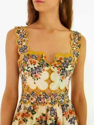 Farm Rio Floral-print Scalloped Hilo Dress - Neutrals