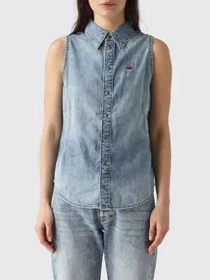DIESEL® Sleeveless Shirt In Cotton With Embroidered Logo - Denim