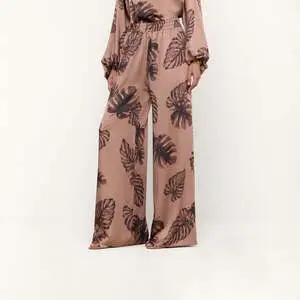 L'Agence Lillian Satin Wide Leg Pants - Hazelnut Multi Large Palm