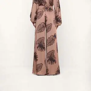 L'Agence Lillian Satin Wide Leg Pants - Hazelnut Multi Large Palm