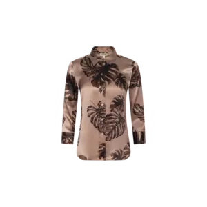 L'Agence Dani Silk Palm Print Blouse - Hazelnut Multi Large Palm