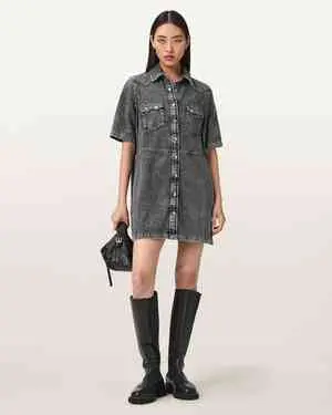 ALLSAINTS Rock Denim Mini Dress - Grey