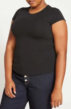 Universal Standard Ashley Cap-sleeve Cotton T-shirt - Black