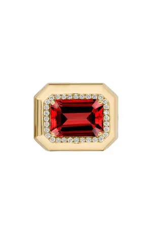Goshwara G-classic Emerald Cut Ring With Garnet And Diamonds - Red