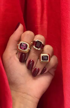 Goshwara G-classic Emerald Cut Ring With Garnet And Diamonds - Red