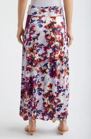 Loveappella Floral Print Roll Top Maxi Skirt - Fuchsia/violet