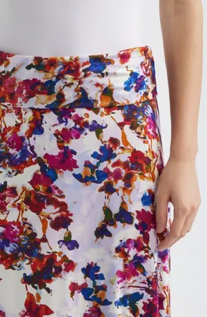 Loveappella Floral Print Roll Top Maxi Skirt - Fuchsia/violet