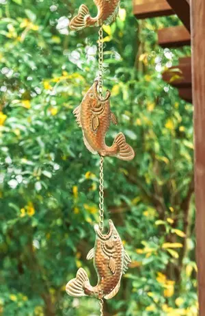 GLITZHOME 8.5ft Faux Copper Patina Finish Fish Shaped Rain Chain With Clip