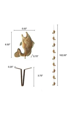 GLITZHOME 8.5ft Faux Copper Patina Finish Fish Shaped Rain Chain With Clip
