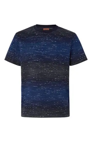 Missoni Crew-neck Cotton T-shirt With Jacquard Greek Motif - Blue Multi