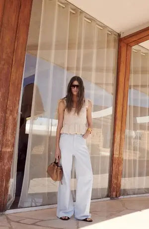 Mango Amelie Tie Shoulder Crochet Peplum Top