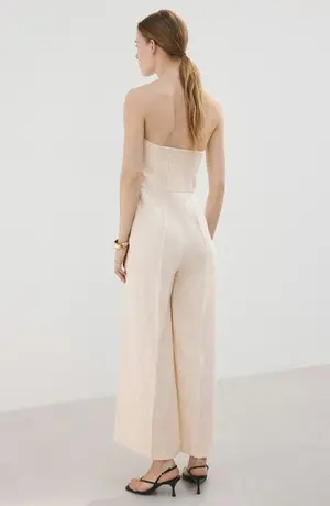 Mango Strapless Linen Jumpsuit - Ecru