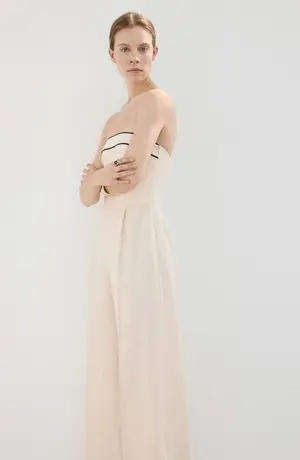 Mango Strapless Linen Jumpsuit - Ecru