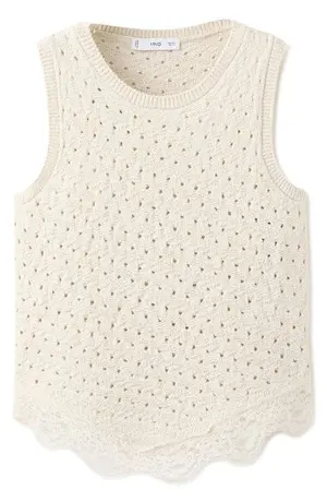 Mango Lace Trim Pointelle Sleeveless Sweater