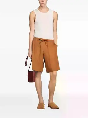 Sandro Elastic Waist Linen Shorts - Brown