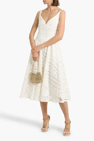 PatBO Rhythmic Cotton Crocheted Lace Midi Dress