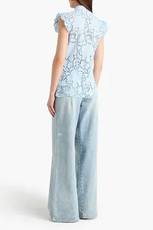 Erdem Ruffled Broderie Anglaise Poplin Blouse - Light Blue