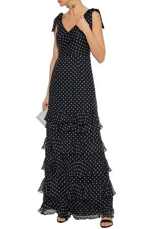 MIKAEL AGHAL Tiered Polkadot Silk-chiffon Gown
