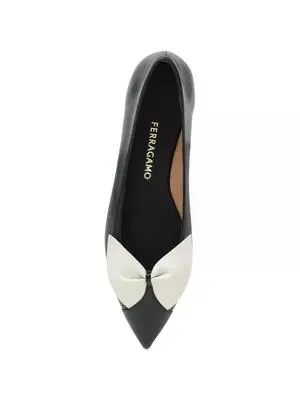 FERRAGAMO Bow-detail Pointed-toe Ballet Flats - Black