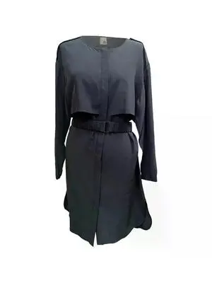 Iris & Ink Belted Long-sleeve Silk Dress