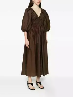 Matteau Shirred Plunge Dress - Brown