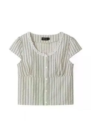 TOUT A COUP Stripe-print Lace-trim Blouse