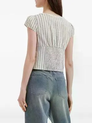 TOUT A COUP Stripe-print Lace-trim Blouse
