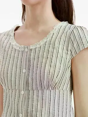 TOUT A COUP Stripe-print Lace-trim Blouse