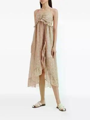 B+AB Floral-jacquard Ruffled Midi Dress - Neutrals