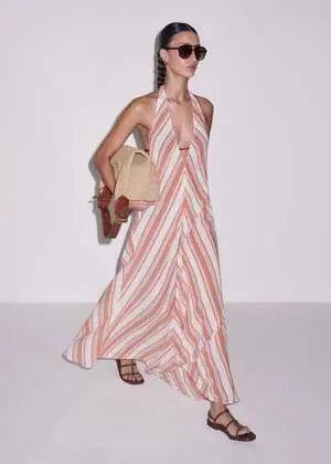 ME+EM Cotton Stripe Maxi Dress With Belt - Pink Multi