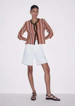 ME+EM Metallic Textured Stripe Slim Cardigan