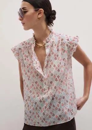 ME+EM Cotton Geo Leaves Print Top