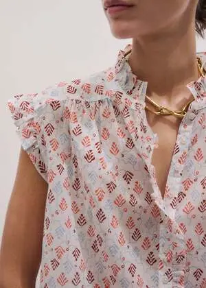 ME+EM Cotton Geo Leaves Print Top