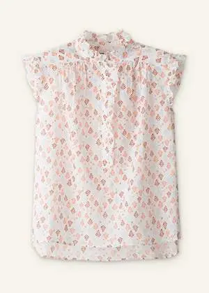 ME+EM Cotton Geo Leaves Print Top