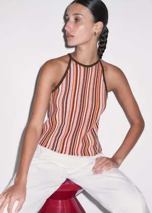 ME+EM Slim Knit Striped Tank - Cinnamon Multi