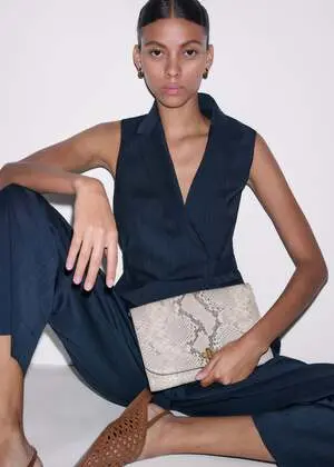 ME+EM Pinstripe Wrap Waistcoat - Navy