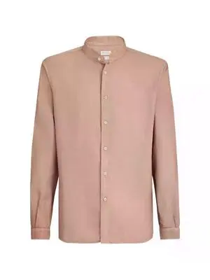 Brunello Cucinelli Garment-dyed Shirt In Cotton And Linen Pinpoint With Mandarin Collar - Neutrals