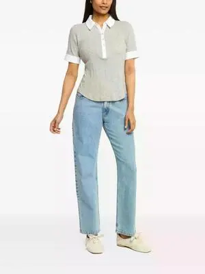 Cinq À Sept Jaden Ribbed-knit Polo Top - Grey