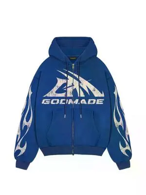 GODMADE Logo-print Full-zip Hoodie - Blue