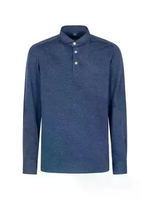 FINAMORE 1925 Mélange-effect Long-sleeve Polo Shirt - Blue