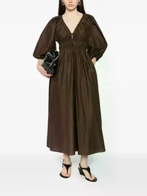 Matteau Shirred Plunge Dress - Brown