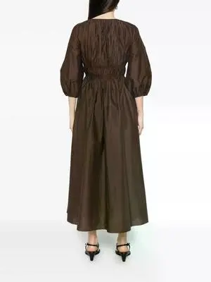 Matteau Shirred Plunge Dress - Brown