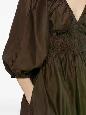 Matteau Shirred Plunge Dress - Brown