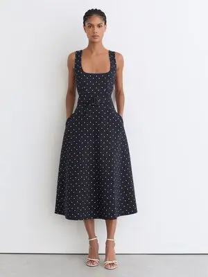 REISS Orielle Polka Dot-print Belted Midi Dress