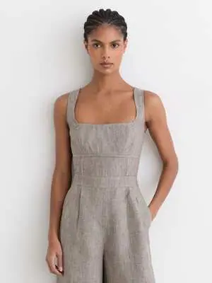 REISS Flora Linen Structured Wide-leg Jumpsuit