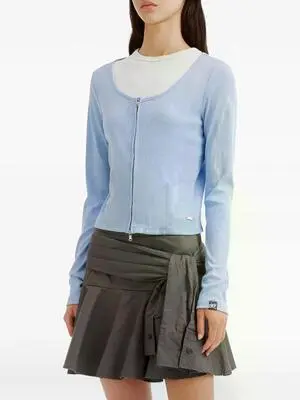 MINI CREAM Ribbed Zip-up Sweater