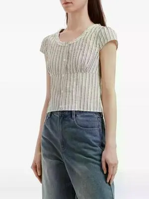 TOUT A COUP Stripe-print Lace-trimmed Blouse