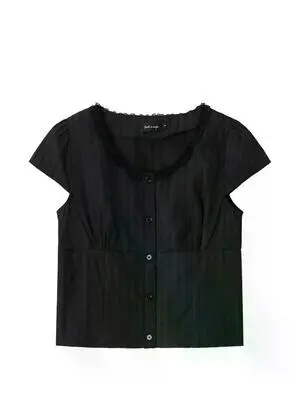 TOUT A COUP Lace-trim Striped Top