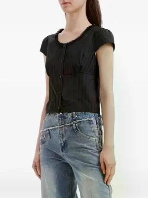 TOUT A COUP Lace-trim Striped Top
